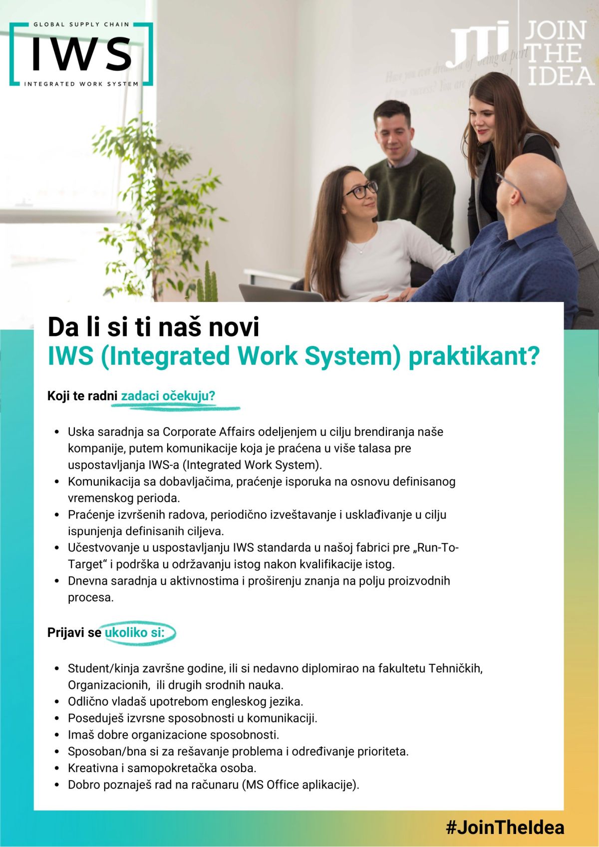 Praktikant u IWS-u (Integrated Work System) JT International AD - Startuj.infostud.com